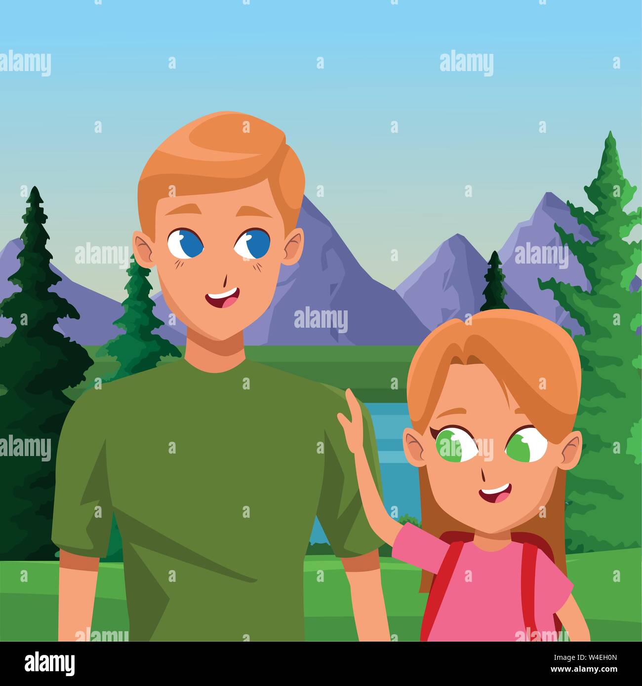 Family single parent with children cartoon Stock Vector Image & Art - Alamy