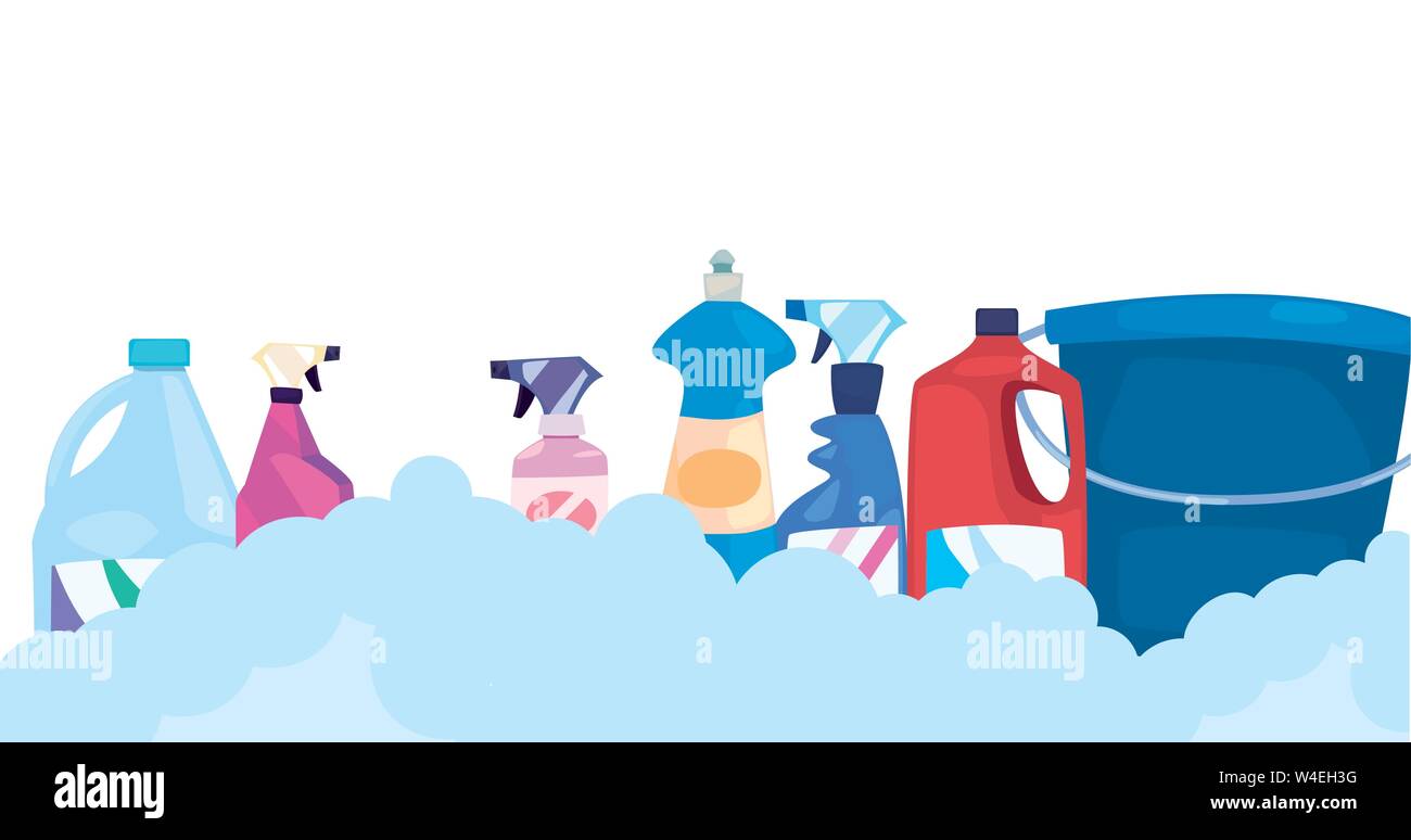 bucket bubbles cleaning products and supplies vector illustration Stock ...