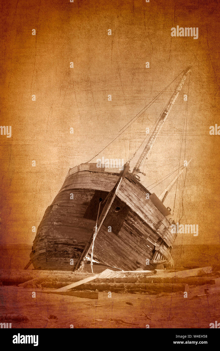 Shipwreck on a Beach in Baie St-Paul Quebec, Canada with Blue Sky Stock ...