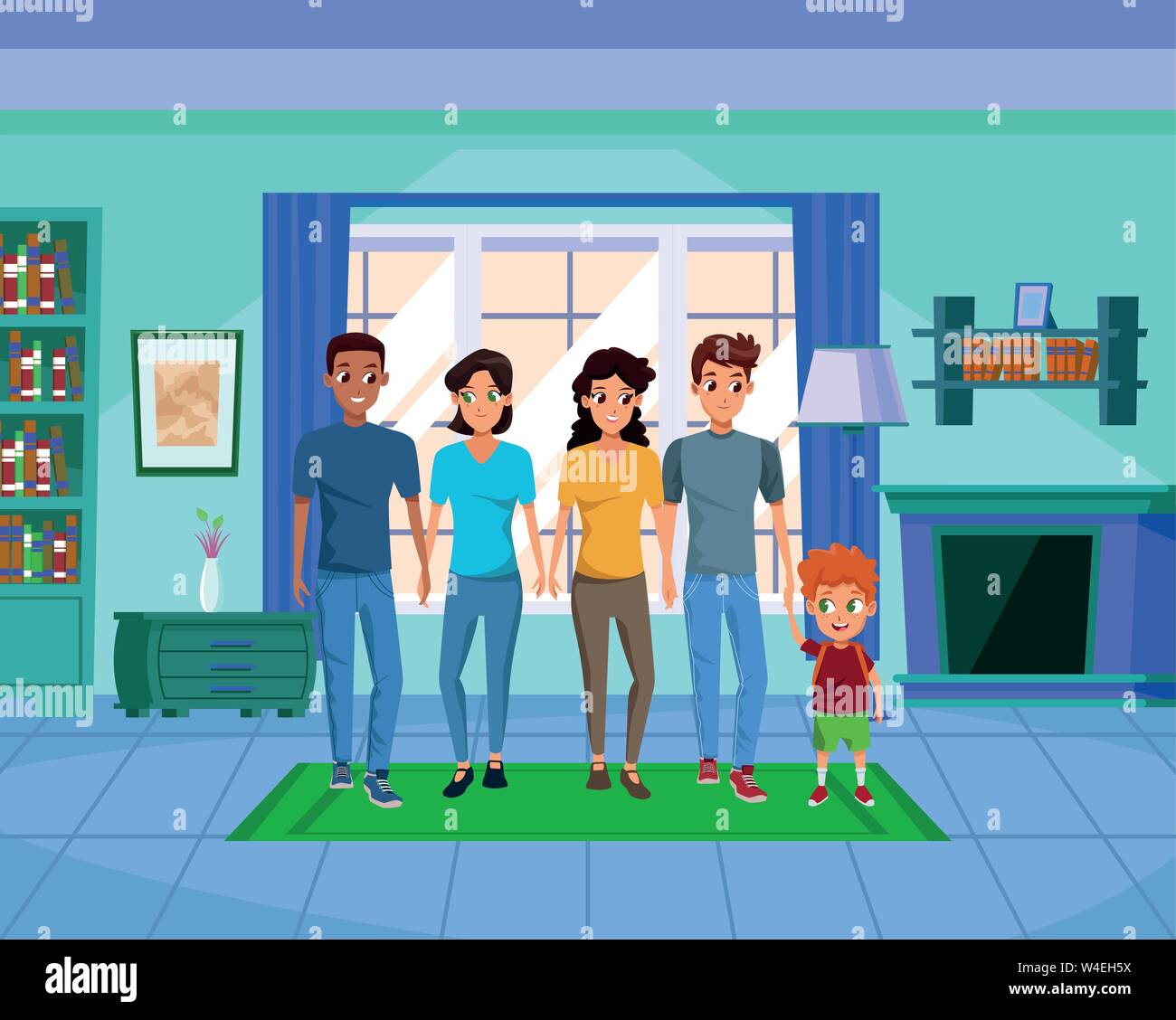 Family young parents with children cartoon Stock Vector Image & Art - Alamy