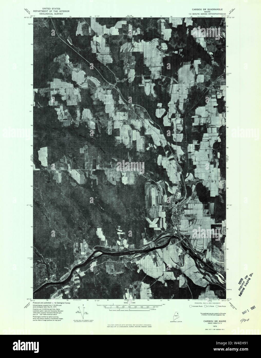 Maine USGS Historical Map Caribou SW 806594 1975 24000 Restoration ...
