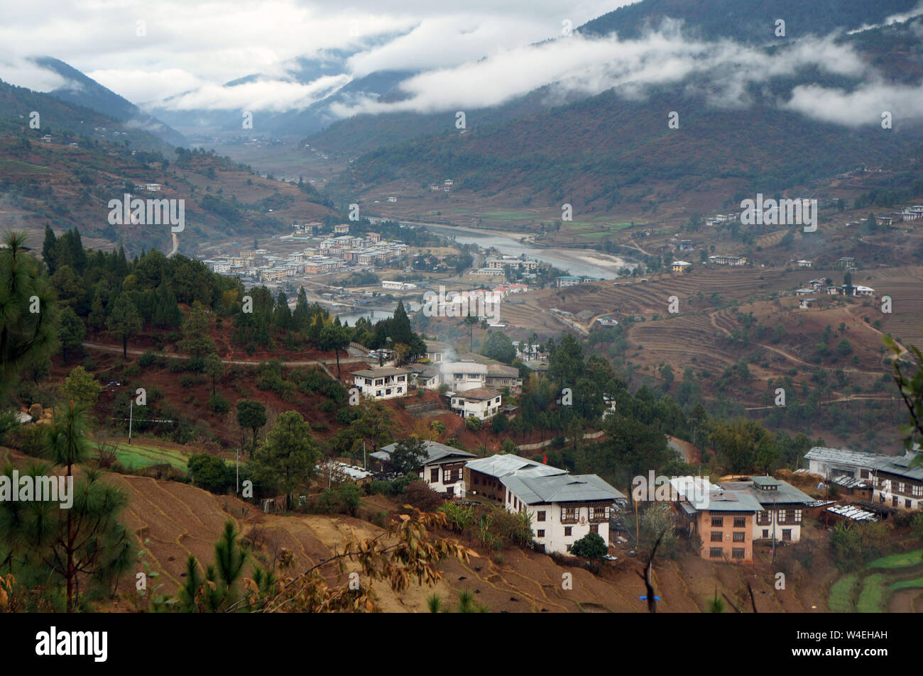 View Of Punakha Valley Punakha Bhutan Stock Photo Alamy