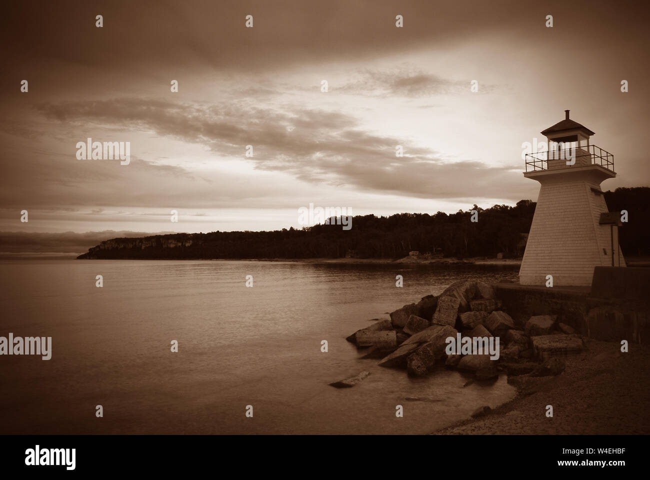 Sepia Toned Lion's Head Lighthouse in the Georgian Bay, Ontario Canada ...