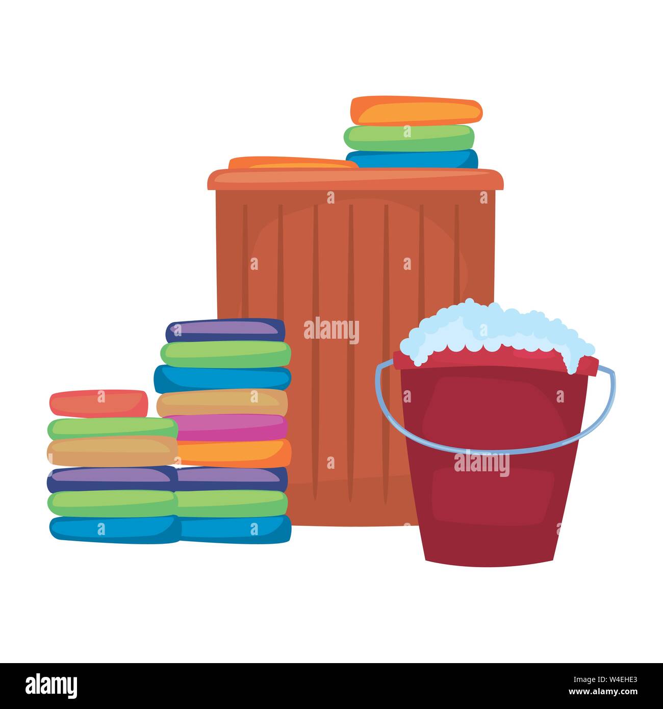 bucket laundry clothes bubbles cleaning products and supplies vector ...