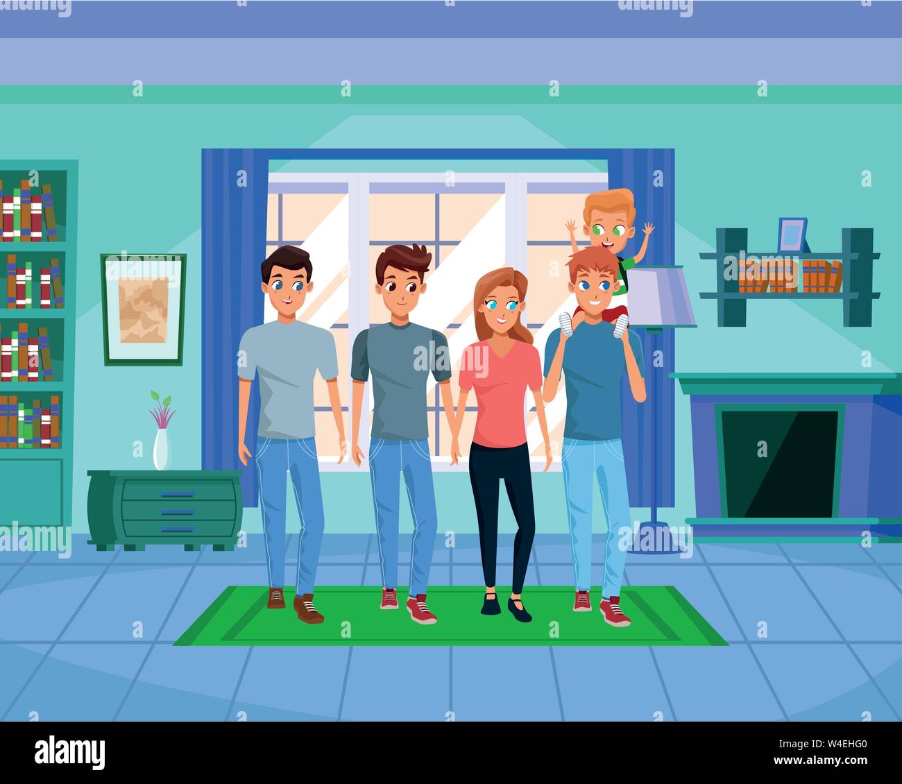 Family young parents with children cartoon Stock Vector Image & Art - Alamy