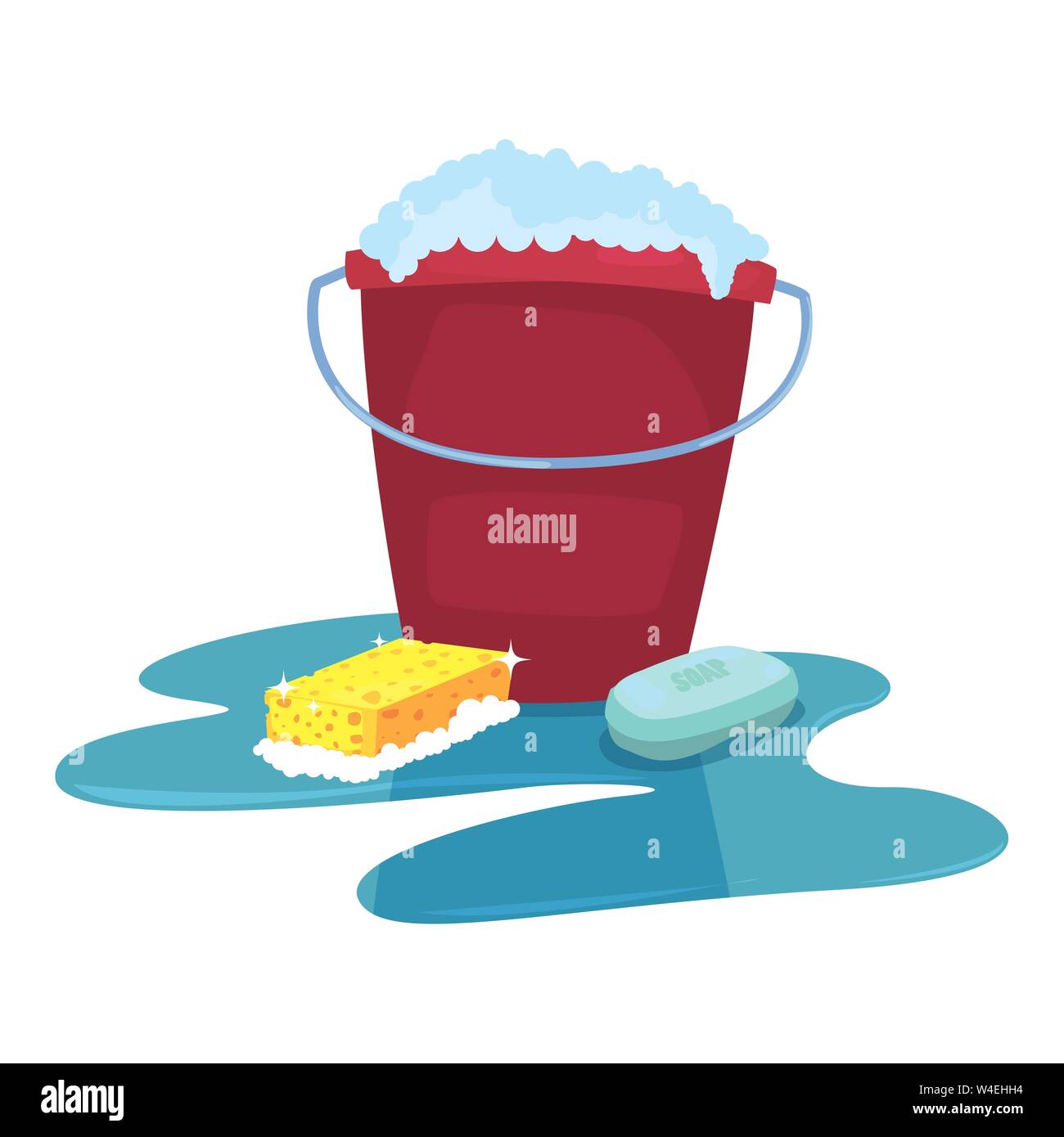 bucket soap sponge bubbles cleaning products and supplies vector ...