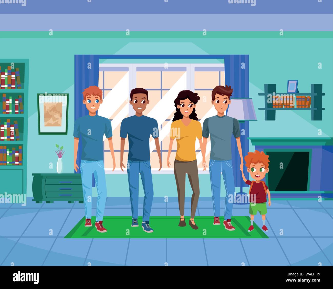 Family young parents with children cartoon Stock Vector Image & Art - Alamy