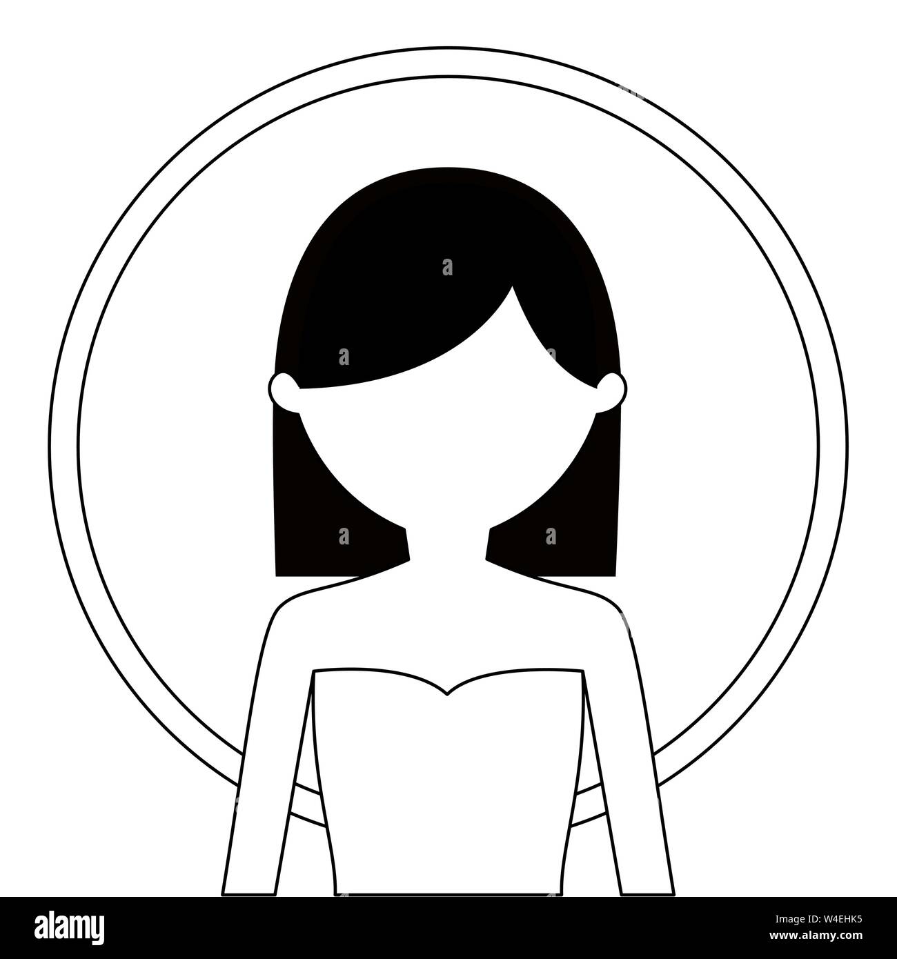 young woman with frame circular avatar character vector illustration ...