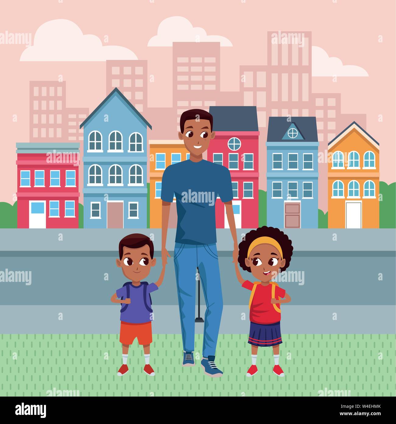 Family single parent with childrens cartoon Stock Vector Image & Art ...