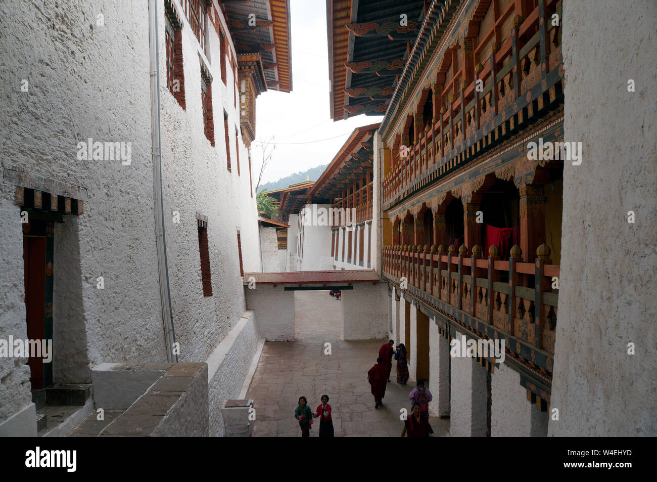 Wooden gallery and windows in Punakha Dzong, Punakha, Bhutan Stock ...