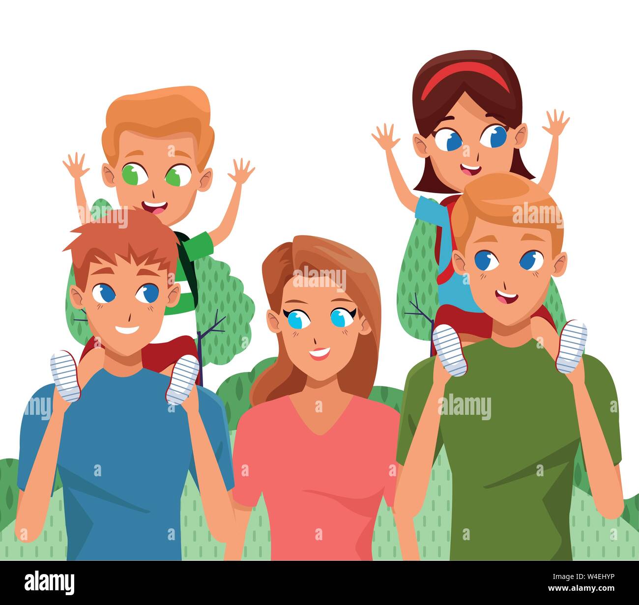 Family young parents with children cartoon Stock Vector Image & Art - Alamy