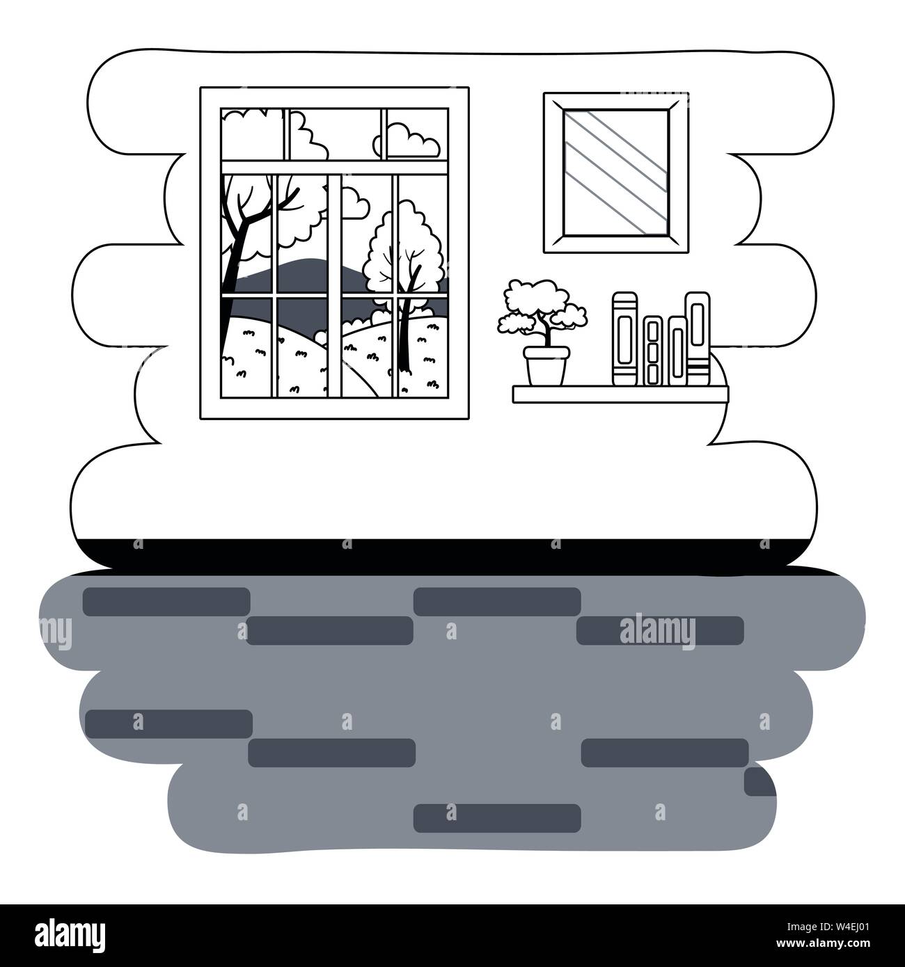 Landscape inside window design, Interior home house view room modern ...