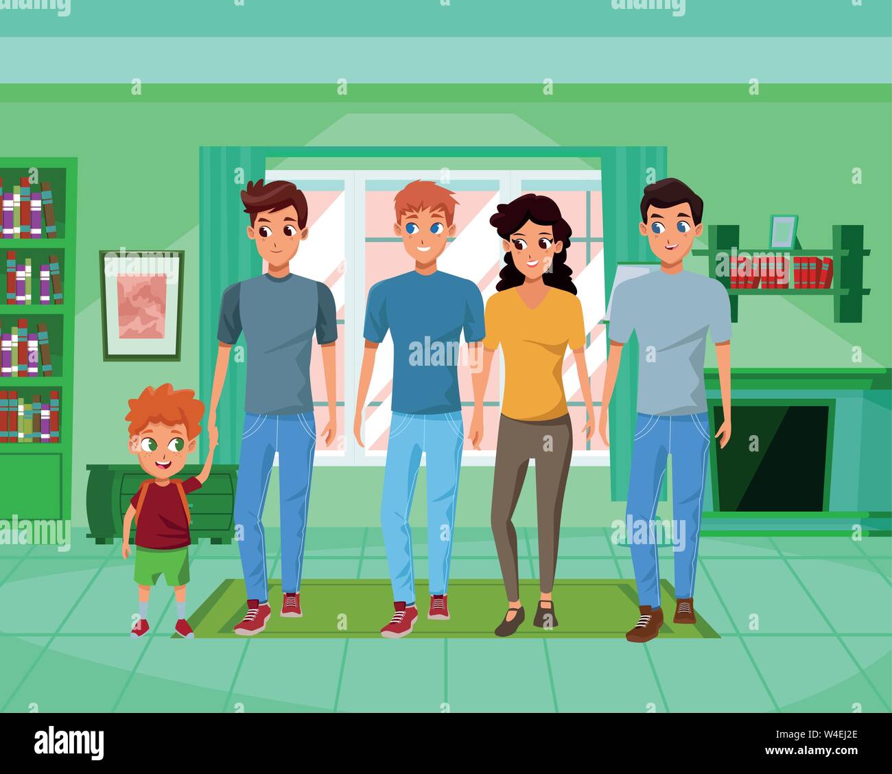 Family young parents with children cartoon Stock Vector Image & Art - Alamy