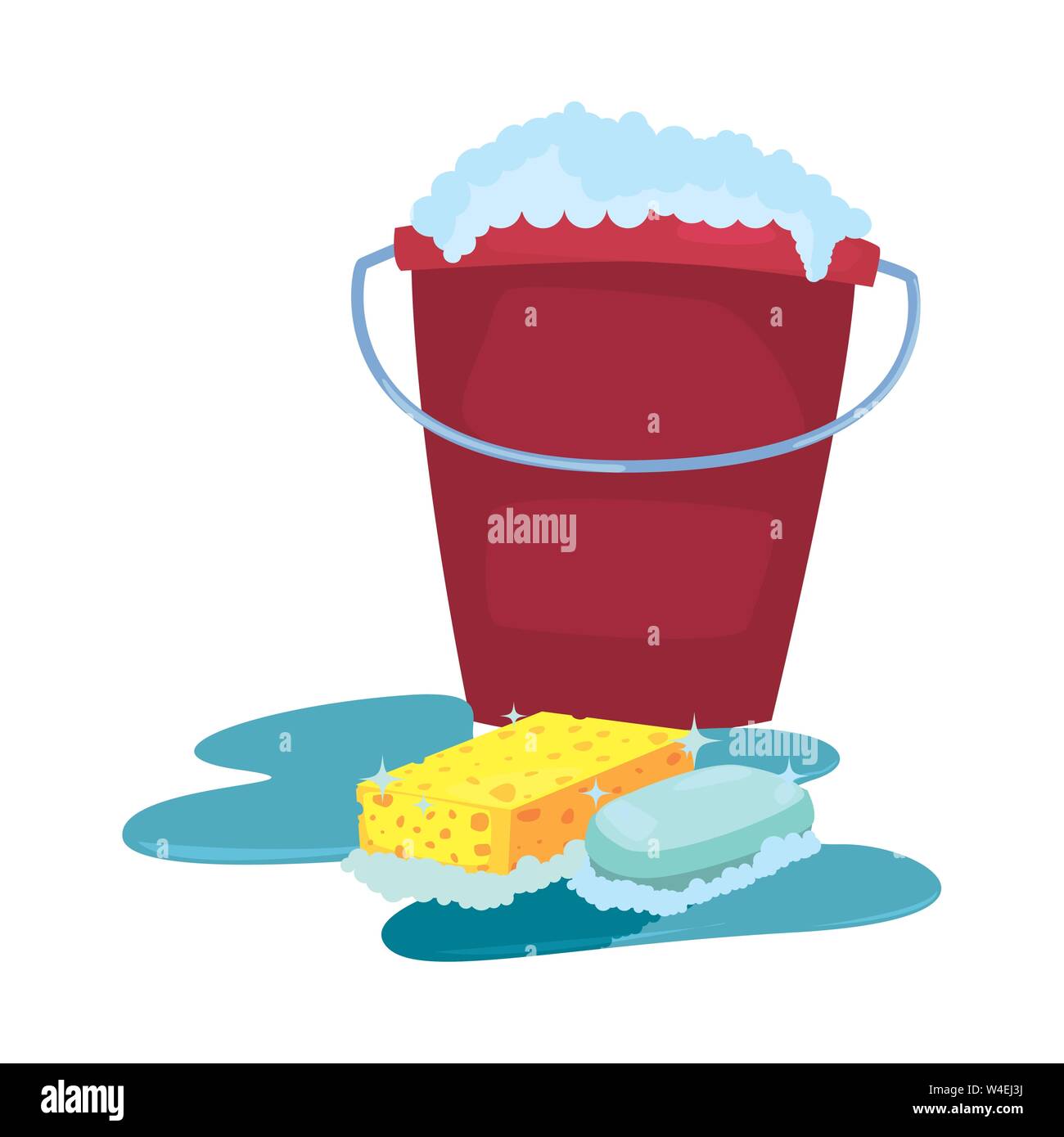 bucket soap and sponge cleaning products and supplies vector ...