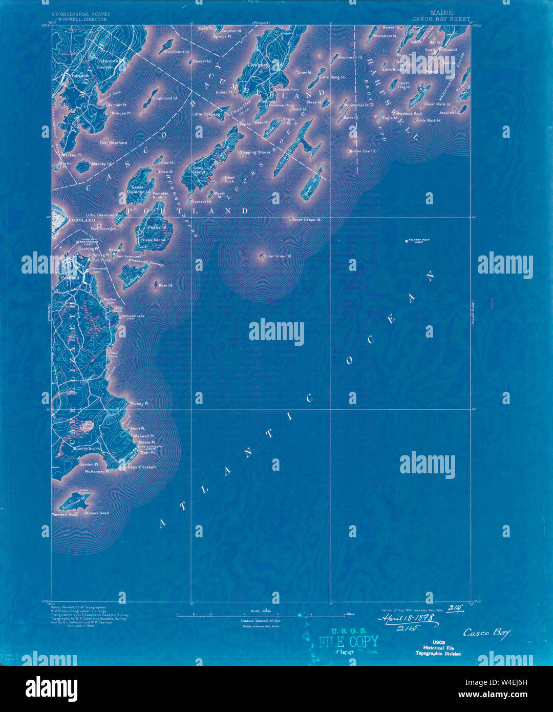 Maine USGS Historical Map Casco Bay 807438 1893 62500 Inversion ...