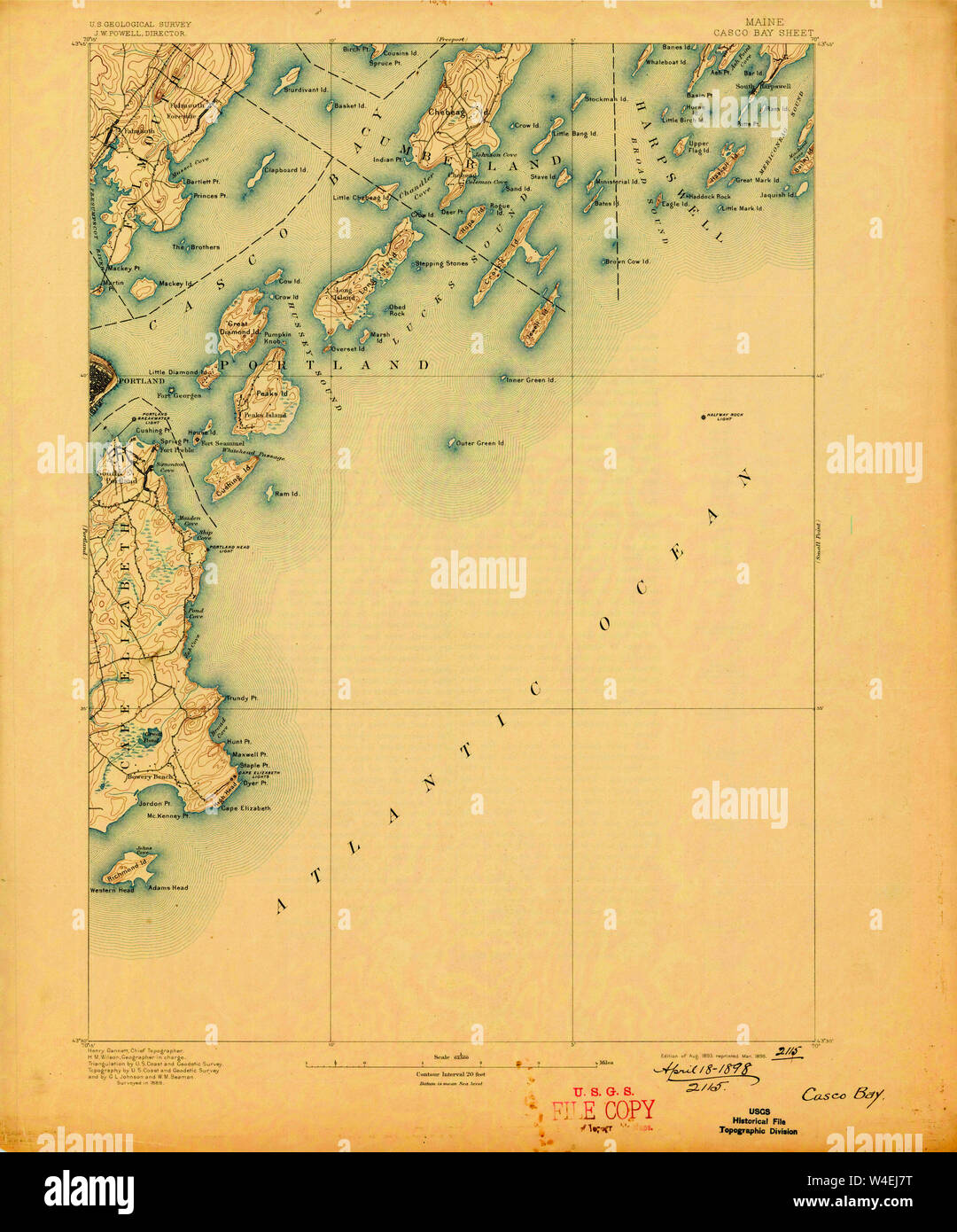 Maine USGS Historical Map Casco Bay 807438 1893 62500 Restoration Stock Photo - Alamy