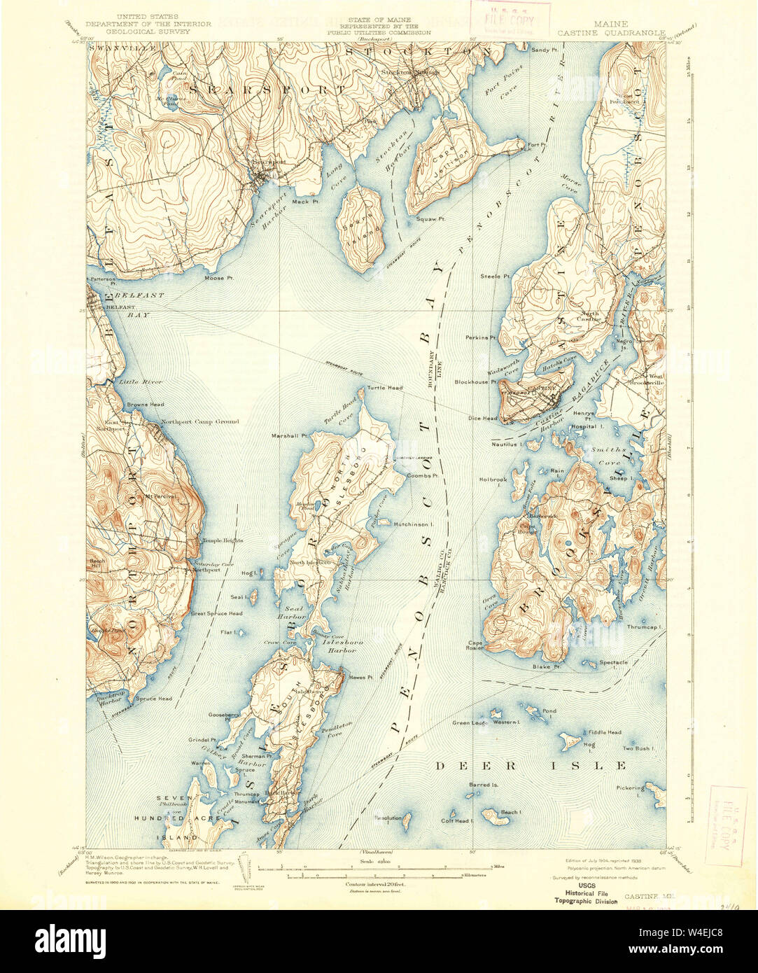 Maine USGS Historical Map Castine 460294 1904 62500 Restoration Stock ...