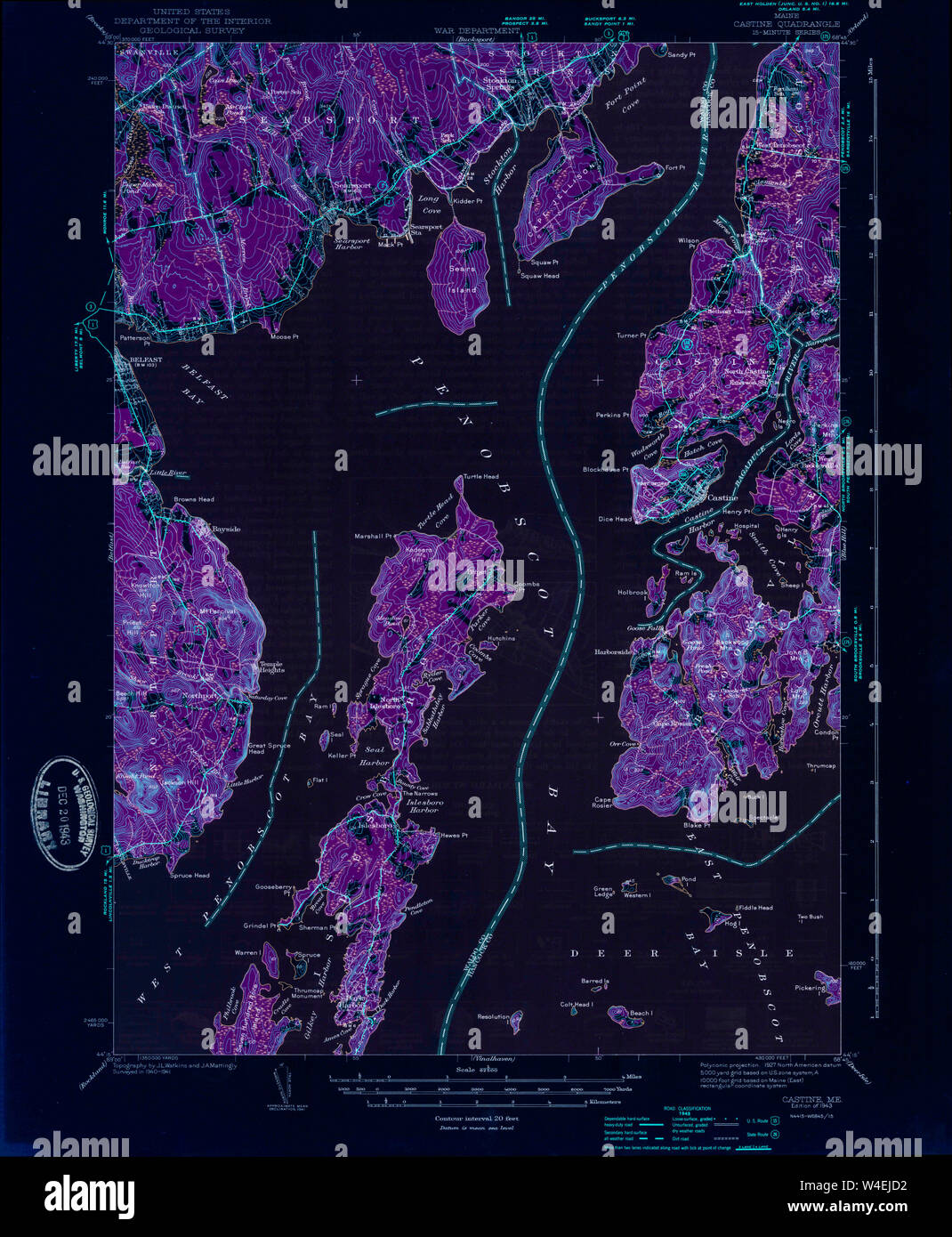 Maine USGS Historical Map Castine 460296 1943 62500 Inversion ...