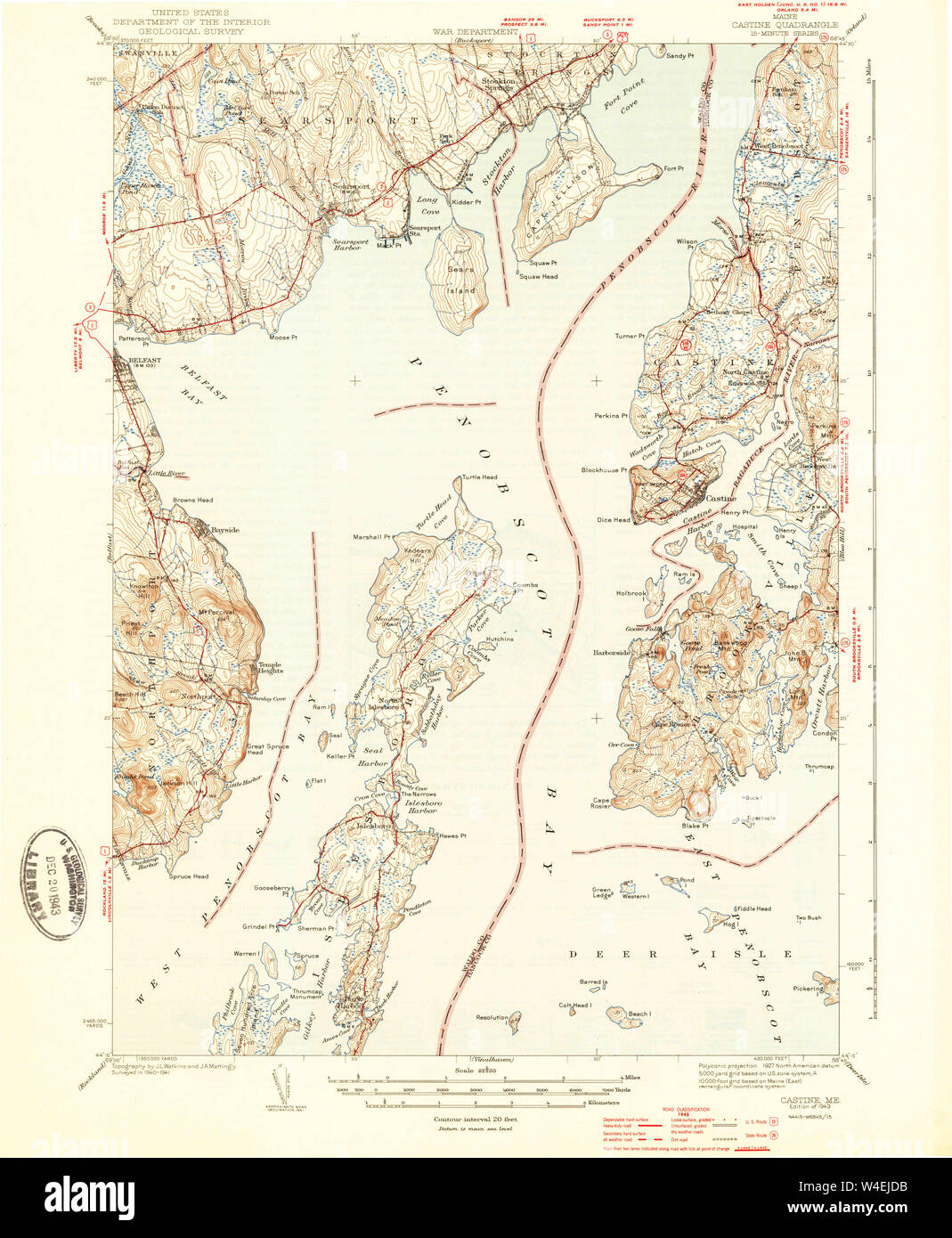 Maine USGS Historical Map Castine 460297 1943 62500 Restoration Stock ...
