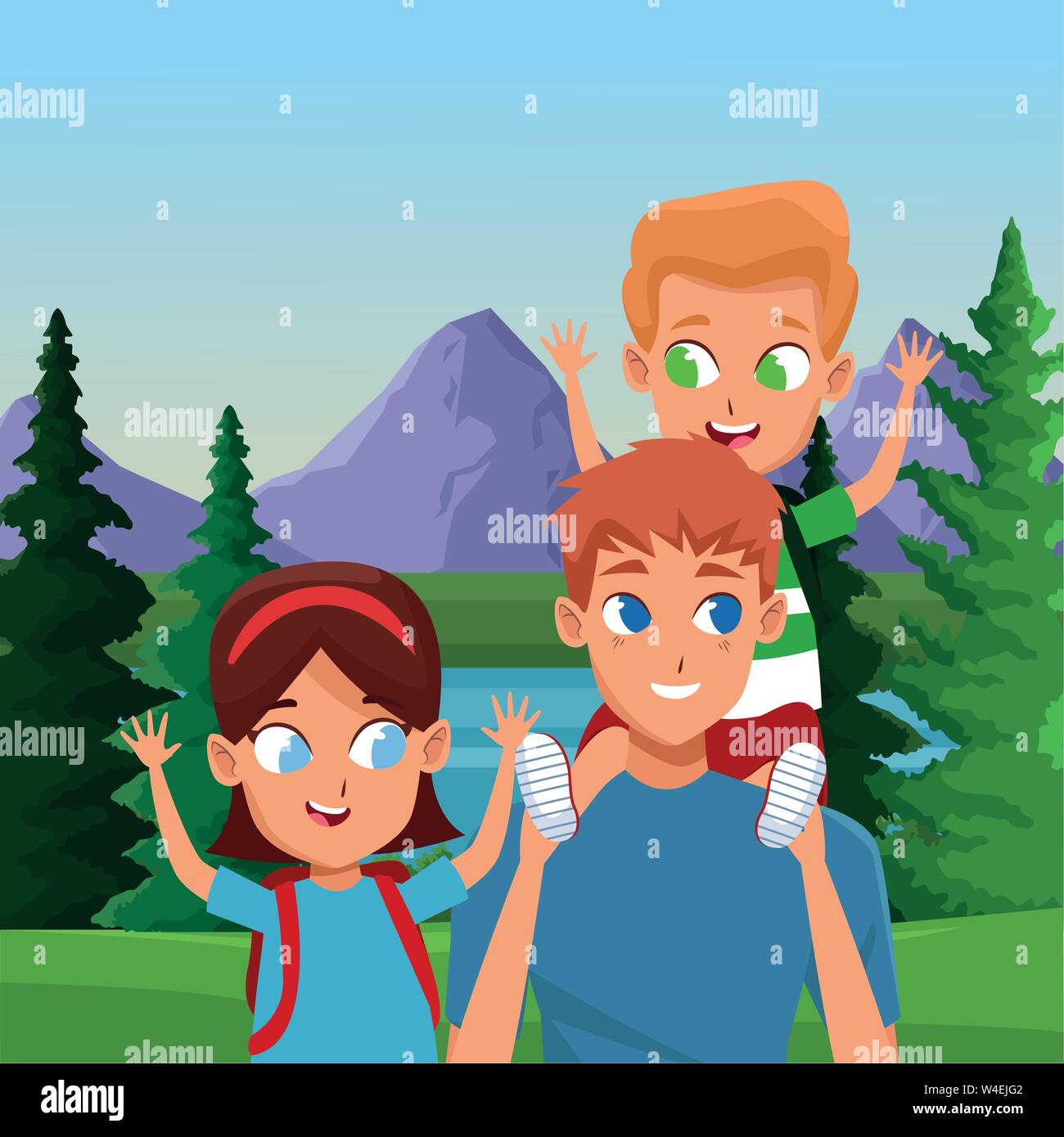 Family single parent with childrens cartoon Stock Vector Image & Art ...