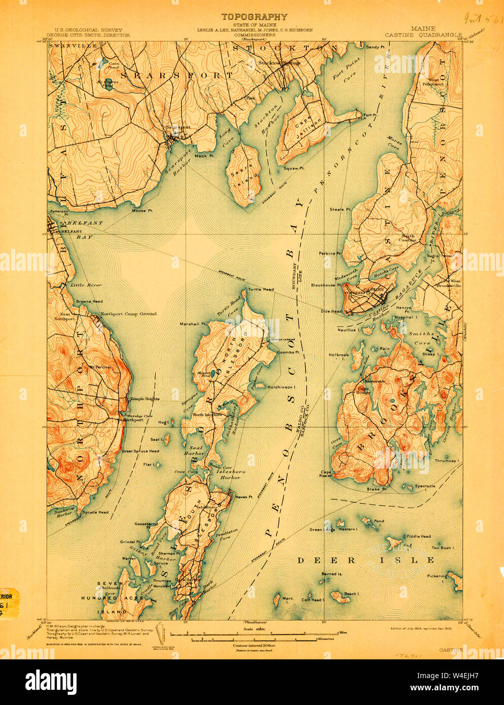 Maine USGS Historical Map Castine 807441 1904 62500 Restoration Stock ...