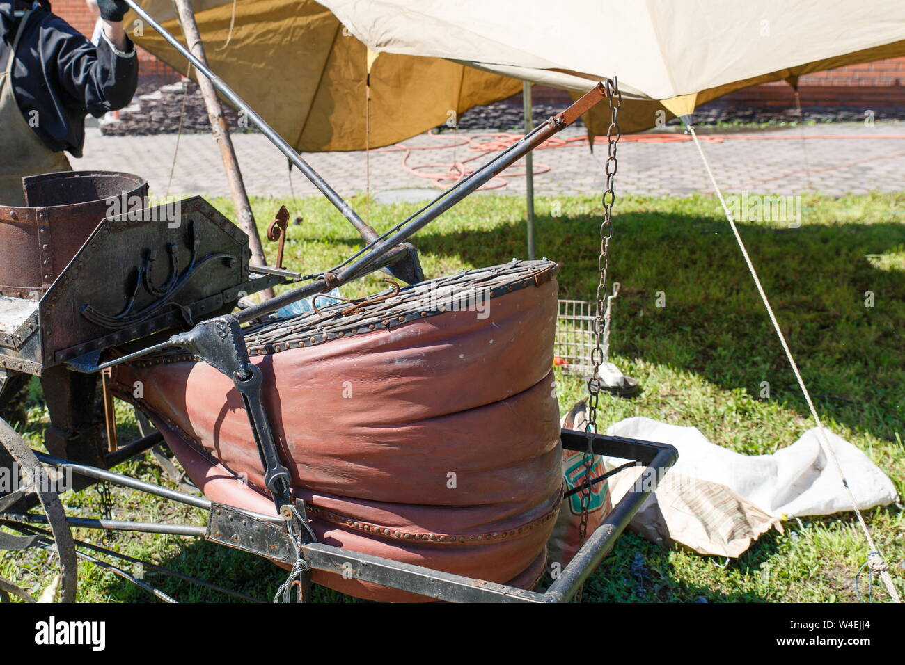 Forge. Blacksmith's tool. Old blacksmith's hand oven. Heating of metal ...