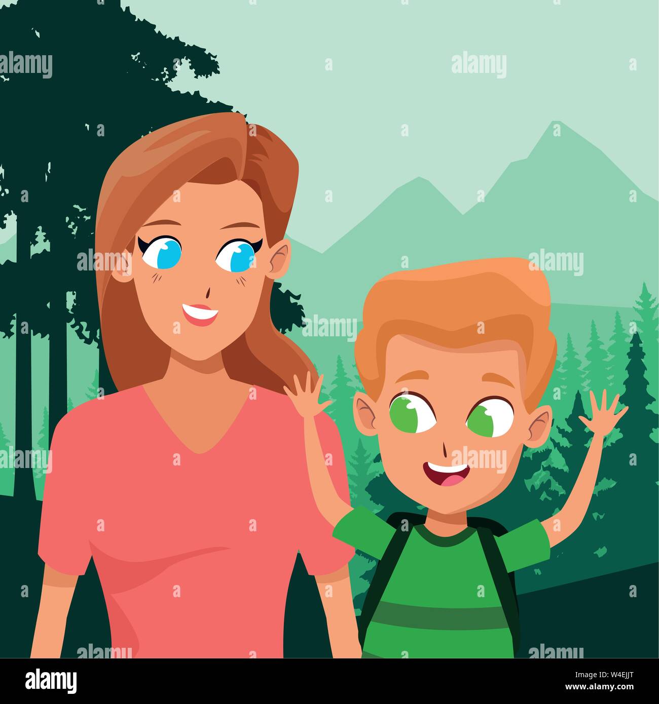Family single parent with children cartoon Stock Vector Image & Art - Alamy