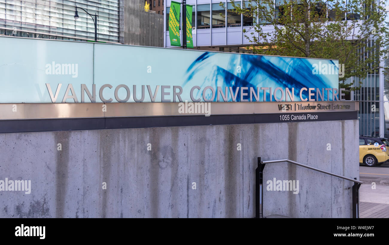 Vancouver Convention Centre sign at the front entrance in downtown ...