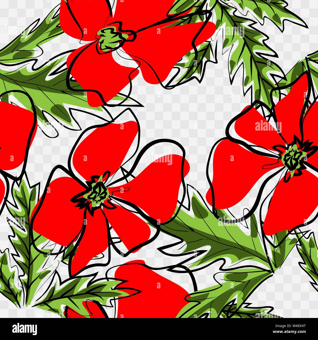 Colorful hand drawn poppies, flowers seamless pattern Stock Vector ...