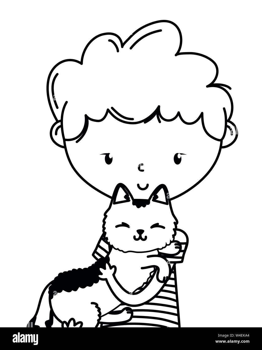 Boy with cat cartoon design, Mascot pet animal domestic cute life ...