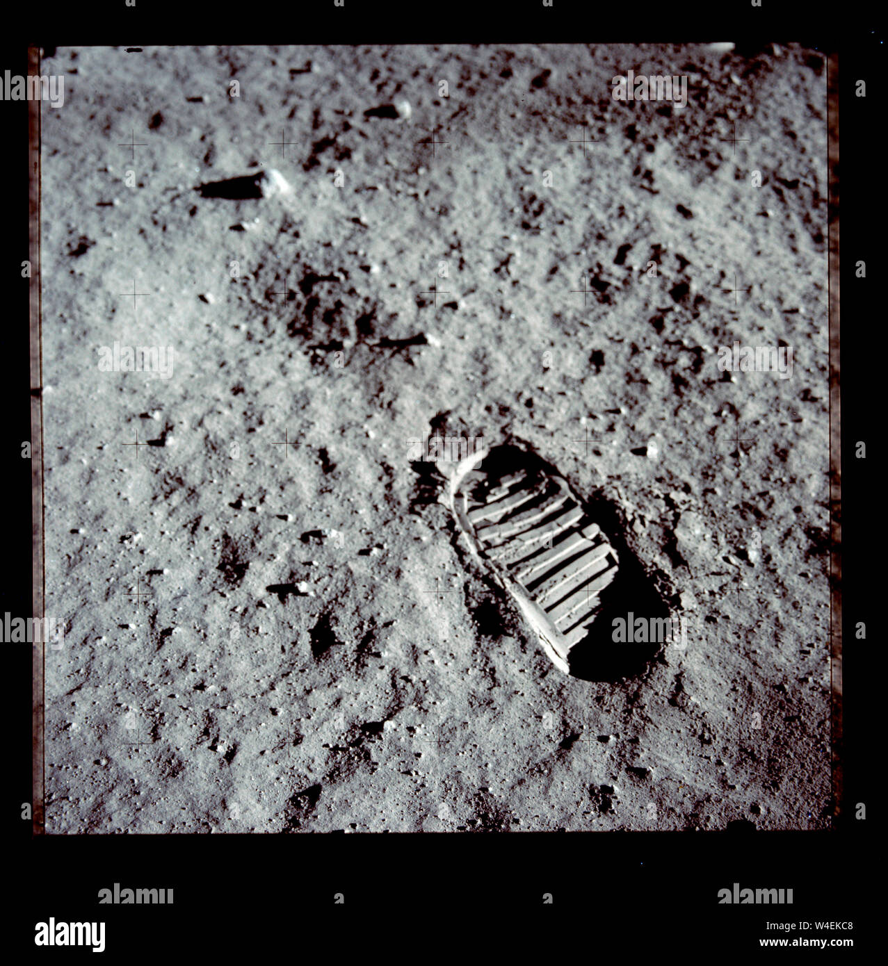 A close-up view of astronaut Buzz Aldrin's bootprint in the lunar soil ...