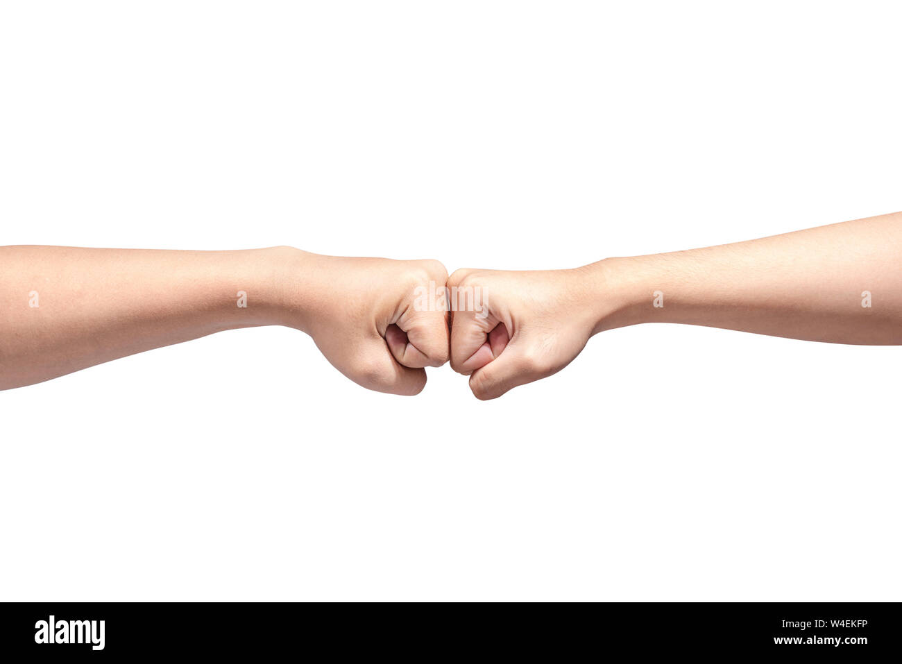 Hands of two men pumping their fists isolated over white background ...