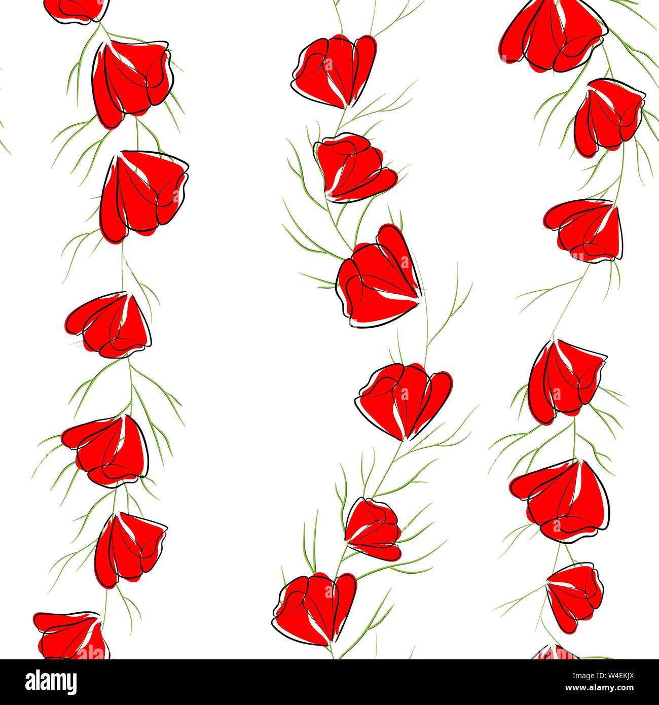Red poppies seamless pattern. Illustration on white background Stock ...
