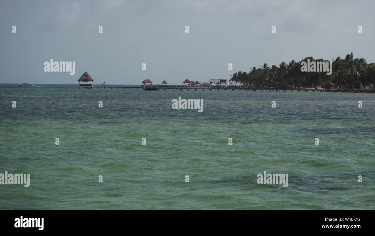 Caribbean sea and coast. The tropical ocean of Belize. Ambergris Caye ...