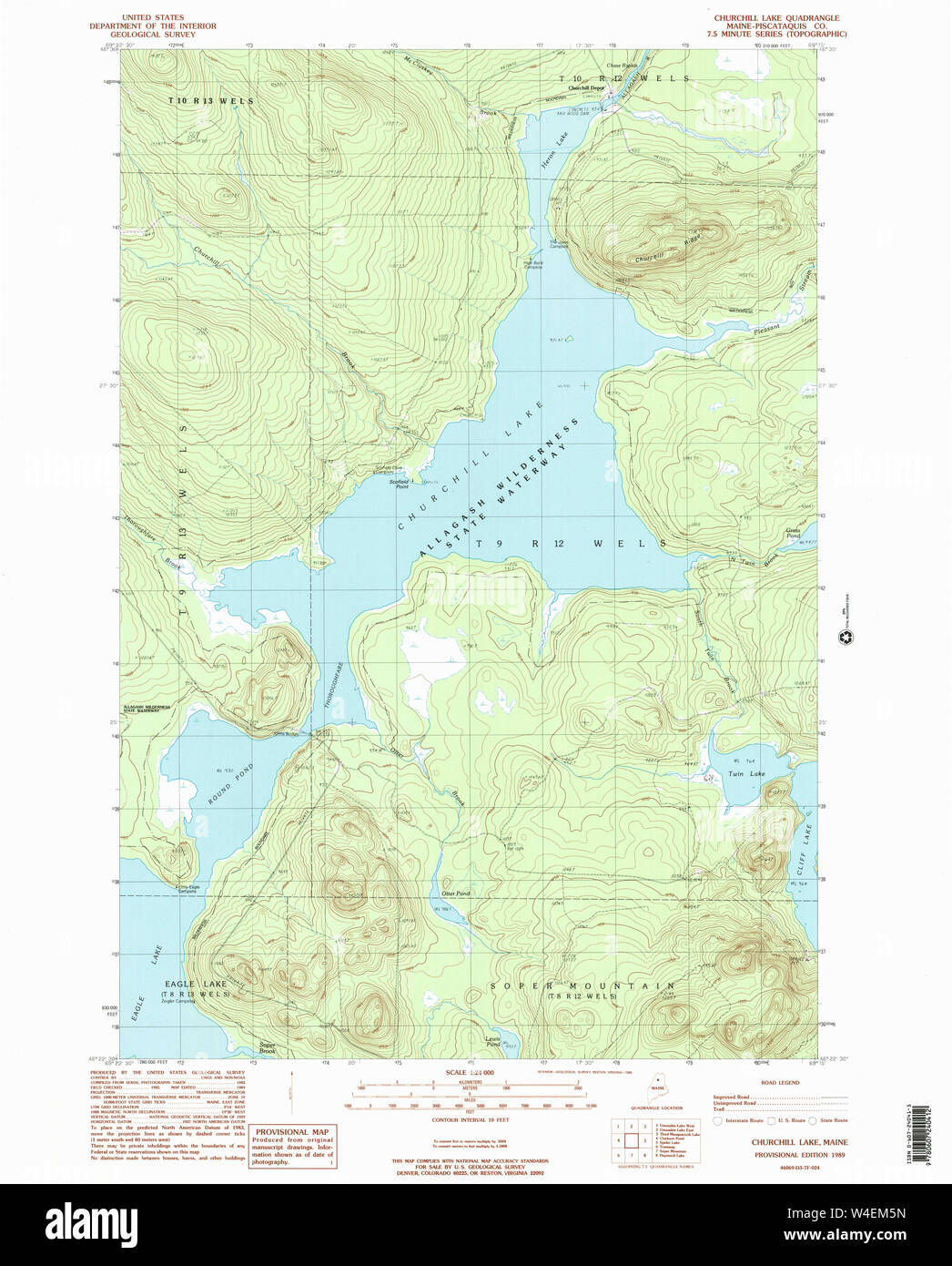Maine USGS Historical Map Churchill Lake 105028 1989 24000 Restoration ...