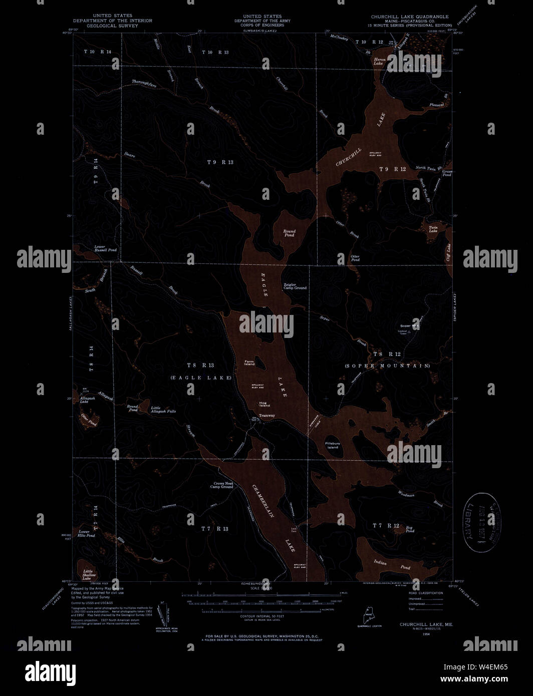 Maine USGS Historical Map Churchill Lake 460322 1954 62500 Inversion ...