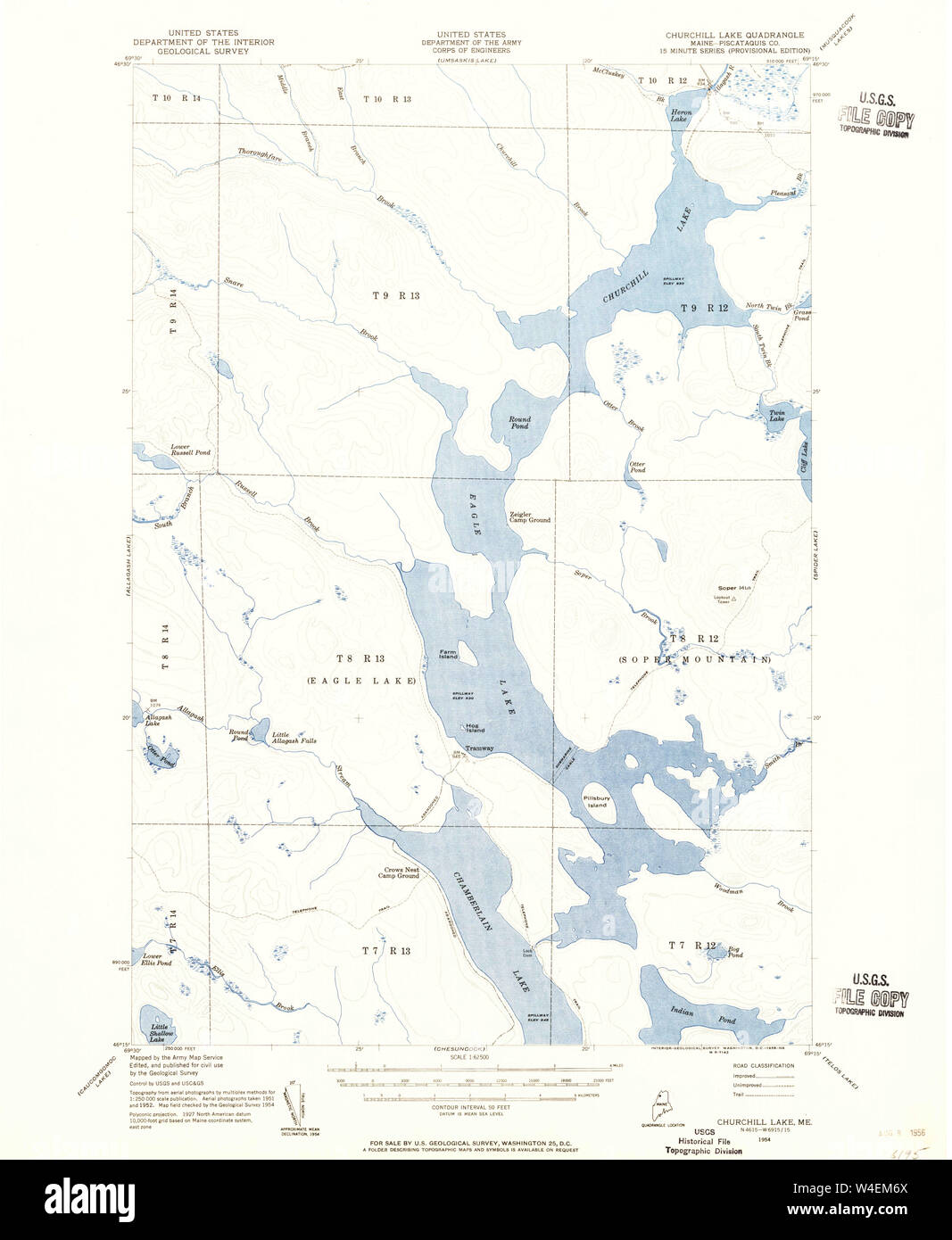 Maine USGS Historical Map Churchill Lake 460323 1954 62500 Restoration ...