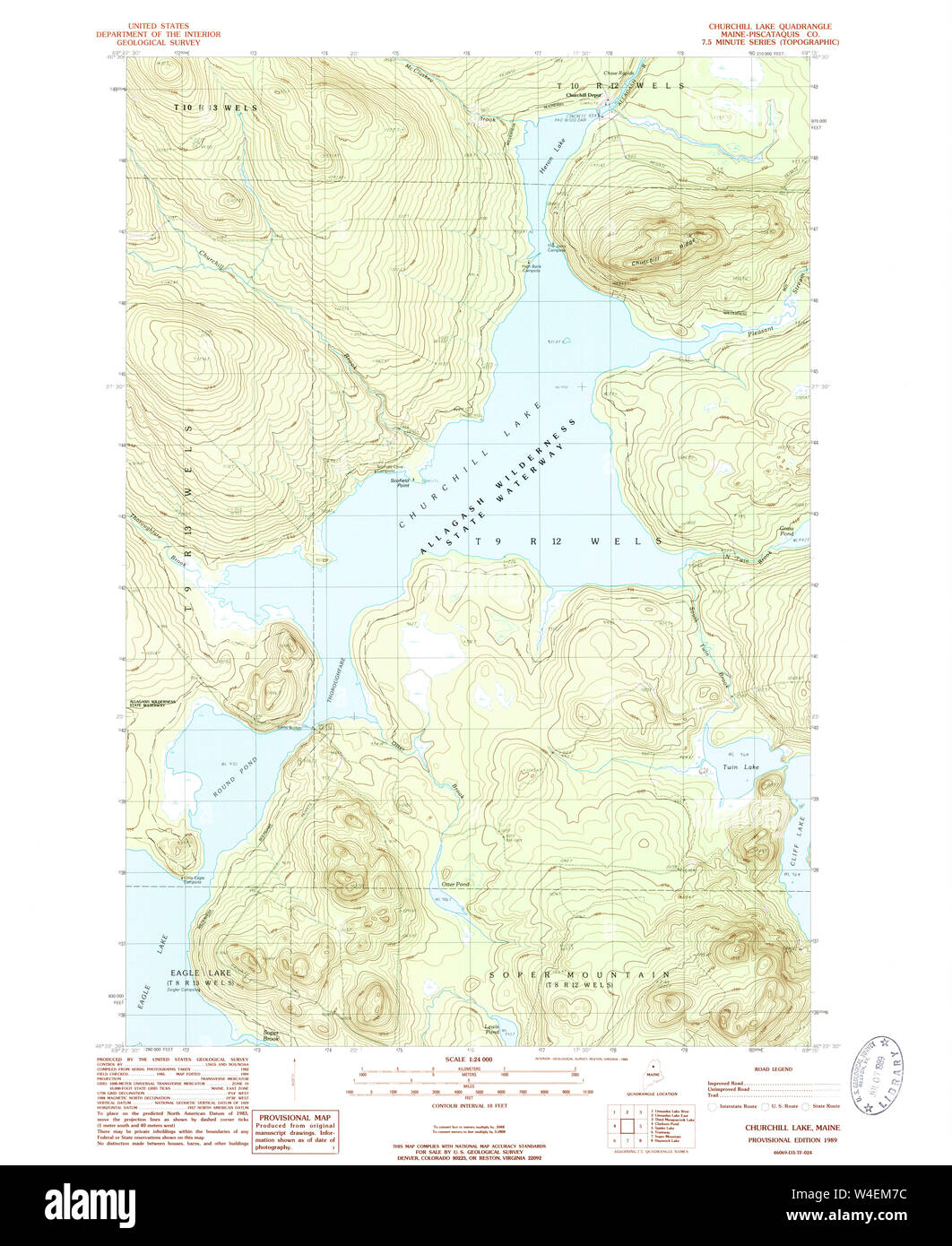 Maine USGS Historical Map Churchill Lake 460325 1989 24000 Restoration ...