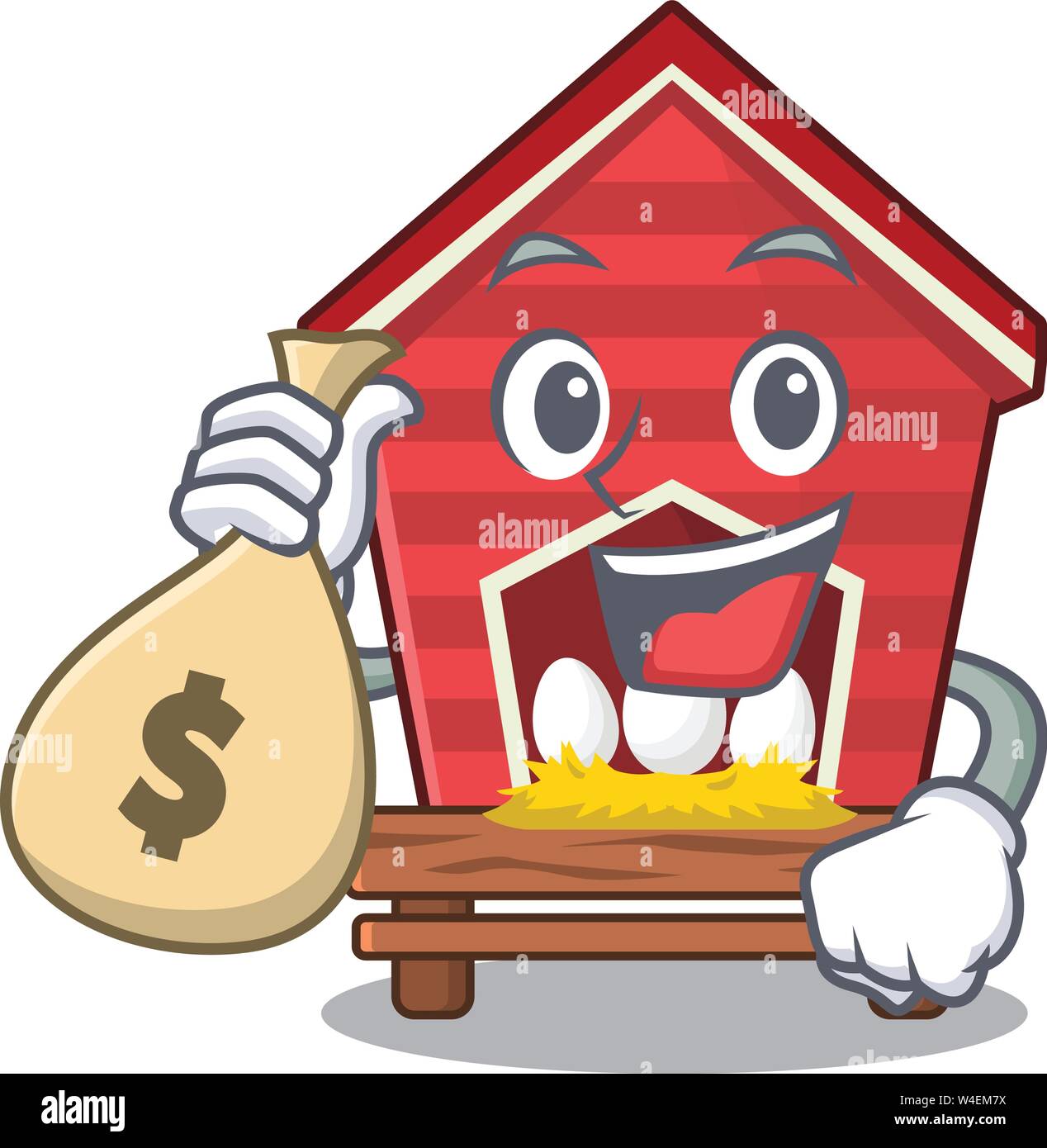 With money bag chicken coop isolated in the mascot vector illustration ...