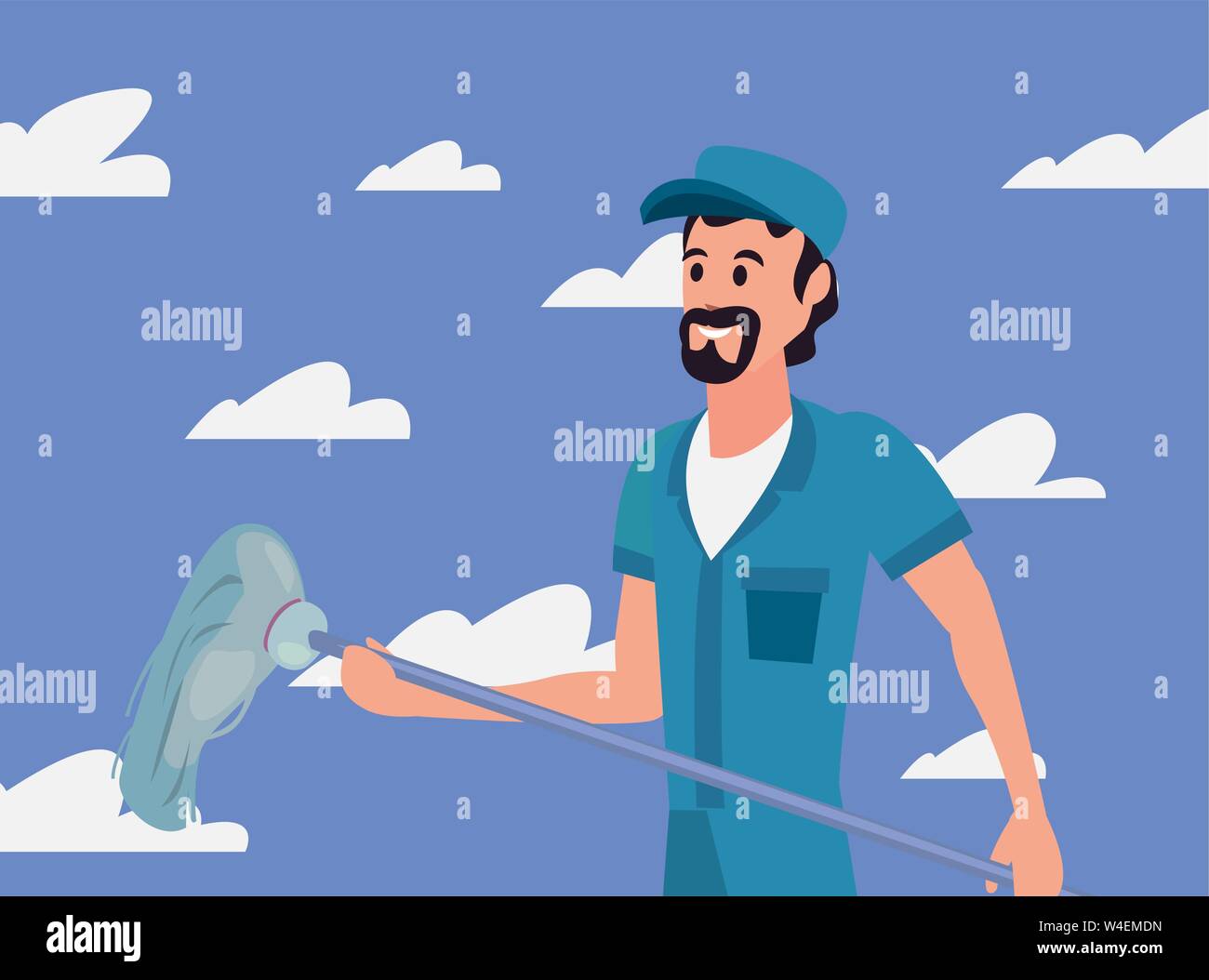 worker cleaning man in uniform and tool vector illustration Stock ...