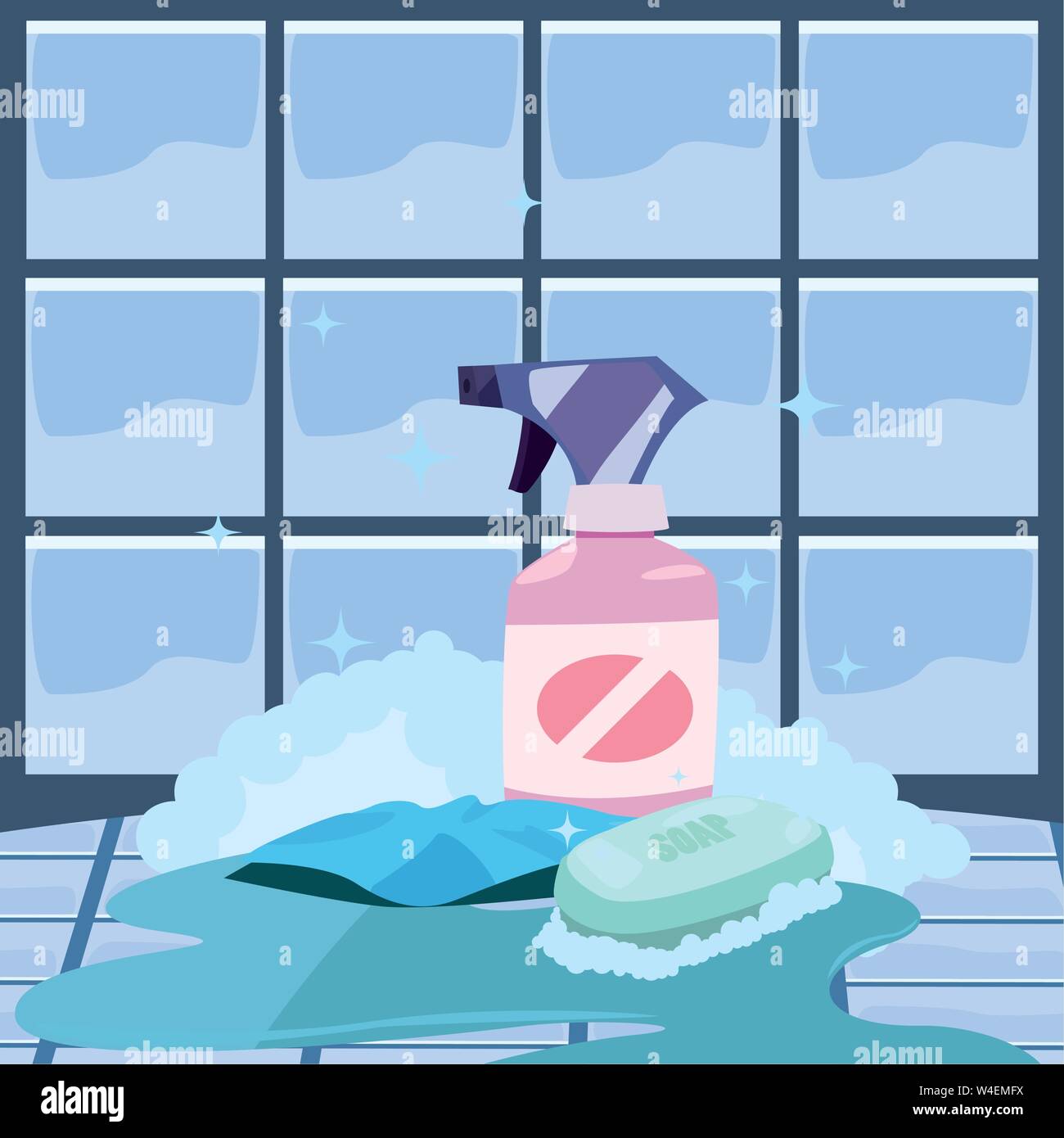 spray sponge bubbles cleaning products and supplies vector illustration ...
