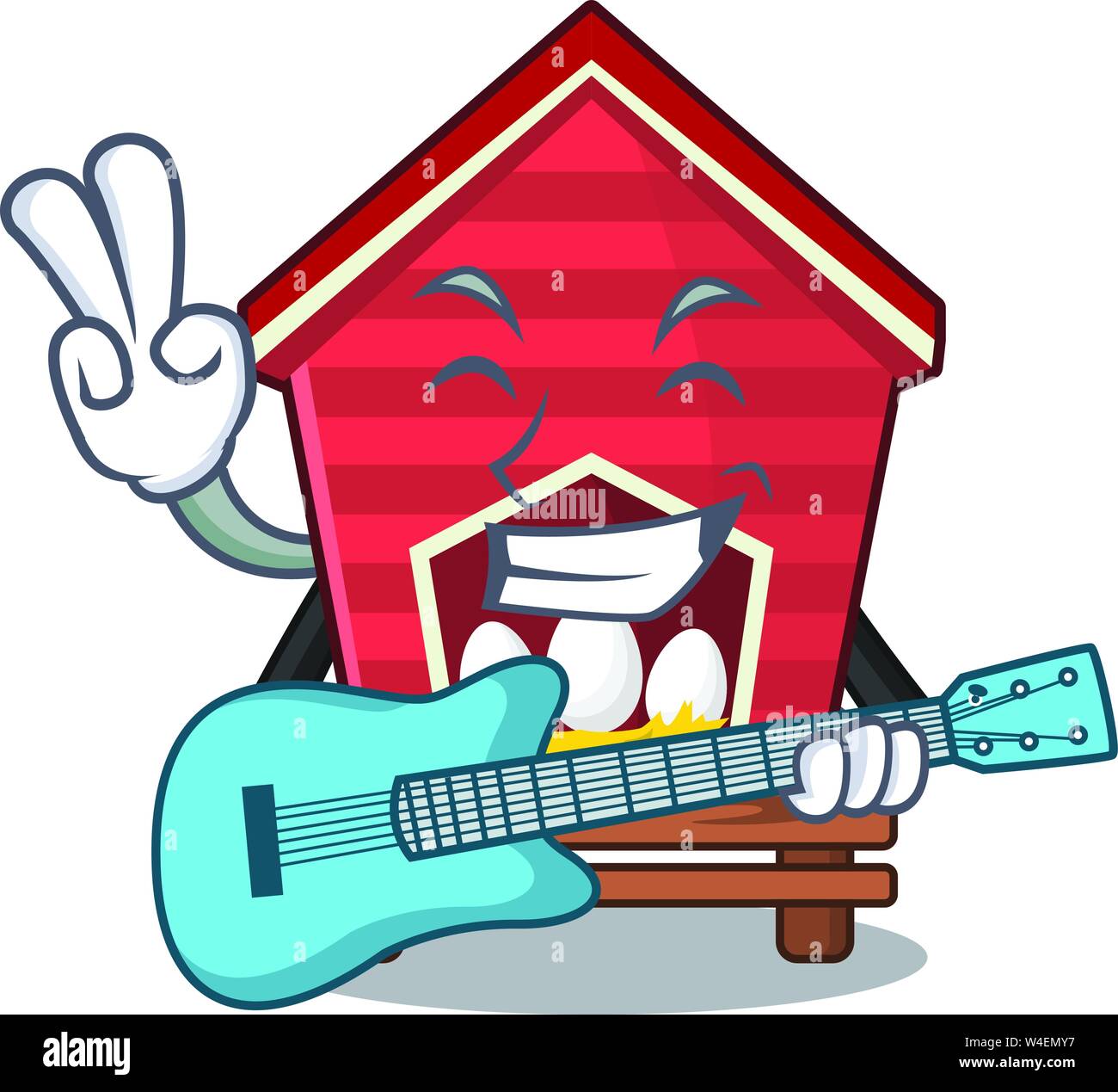 With guitar chicken coop in character house yards vector illustration ...