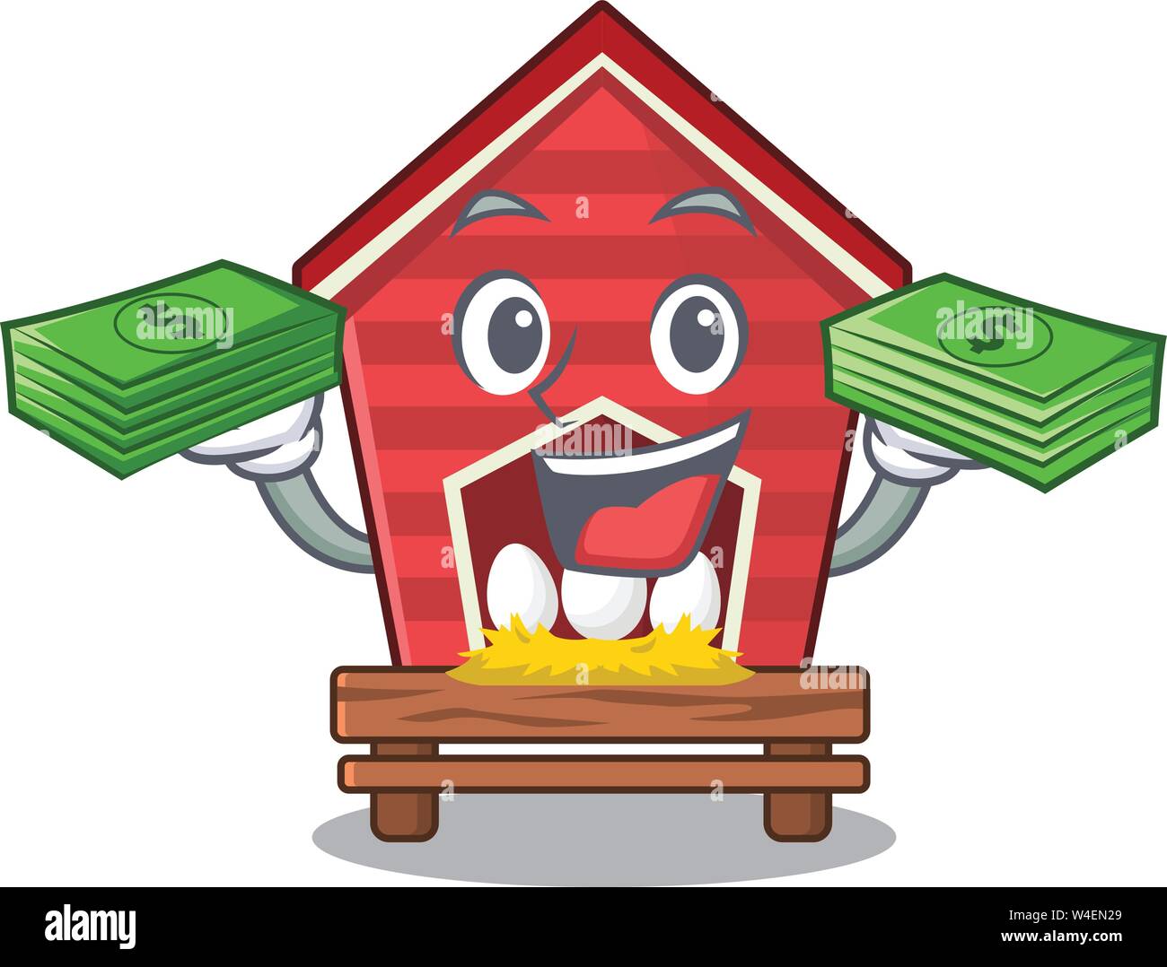 With money bag chicken coop in character house yards vector ...