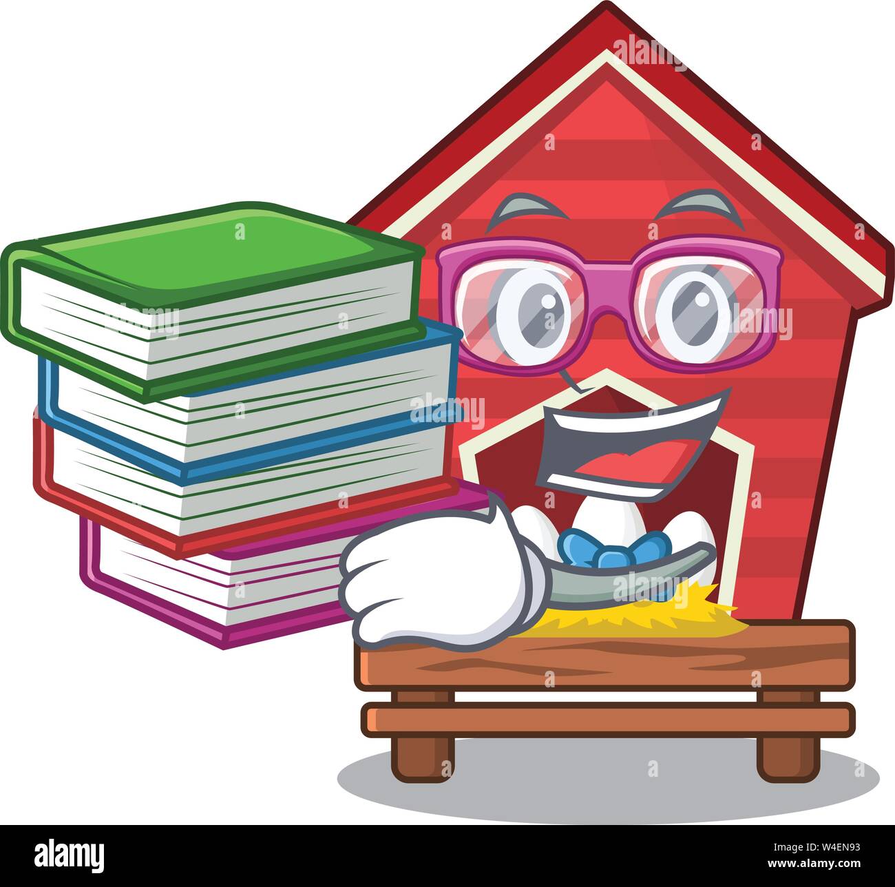 Student with book toy chicken coop in cartoon table vector illustration ...