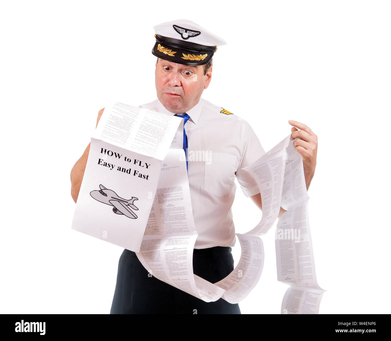 The pilot looks into instructions about using the aircraft, isolated on ...