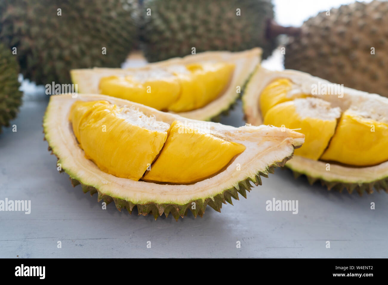 Malaysia famous fruits durian musang king, sweet golden creamy flesh ...