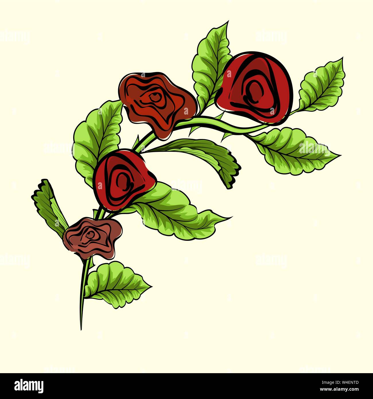 Vector branch of red roses isolated on a white background Stock Vector ...