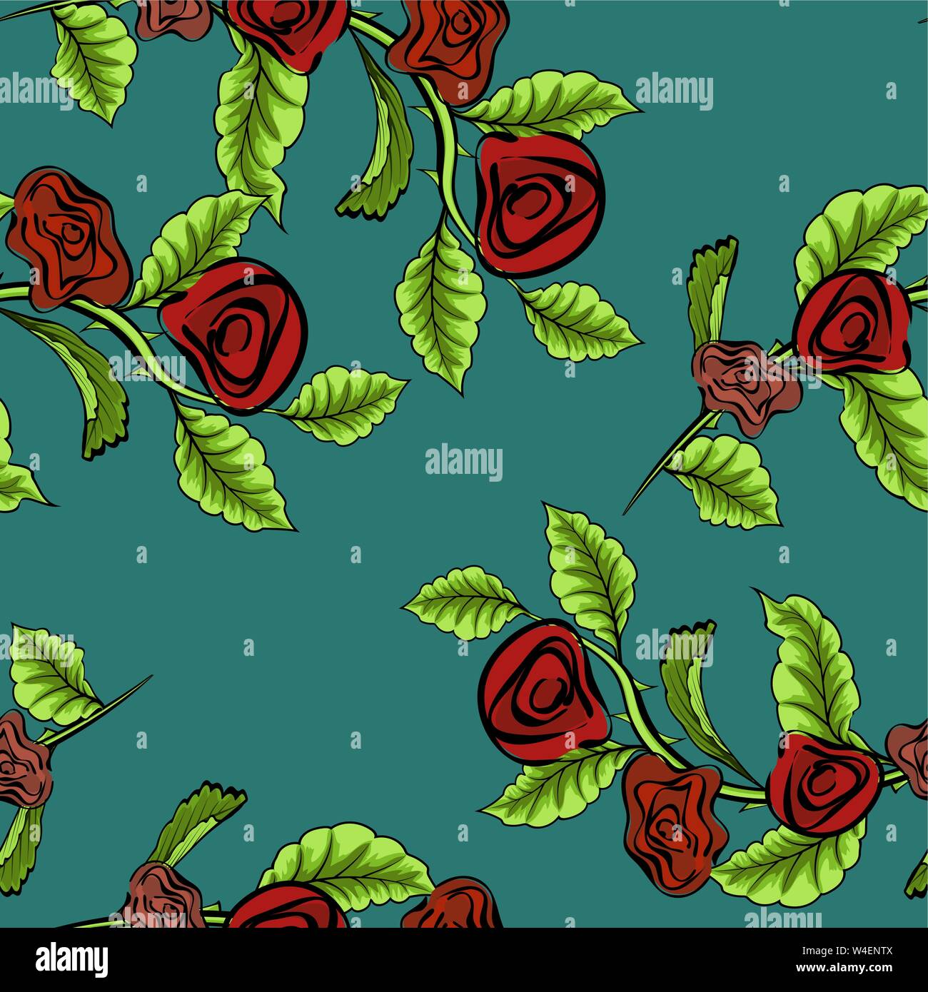 Vector branch of red roses isolated on a green background Stock Vector ...