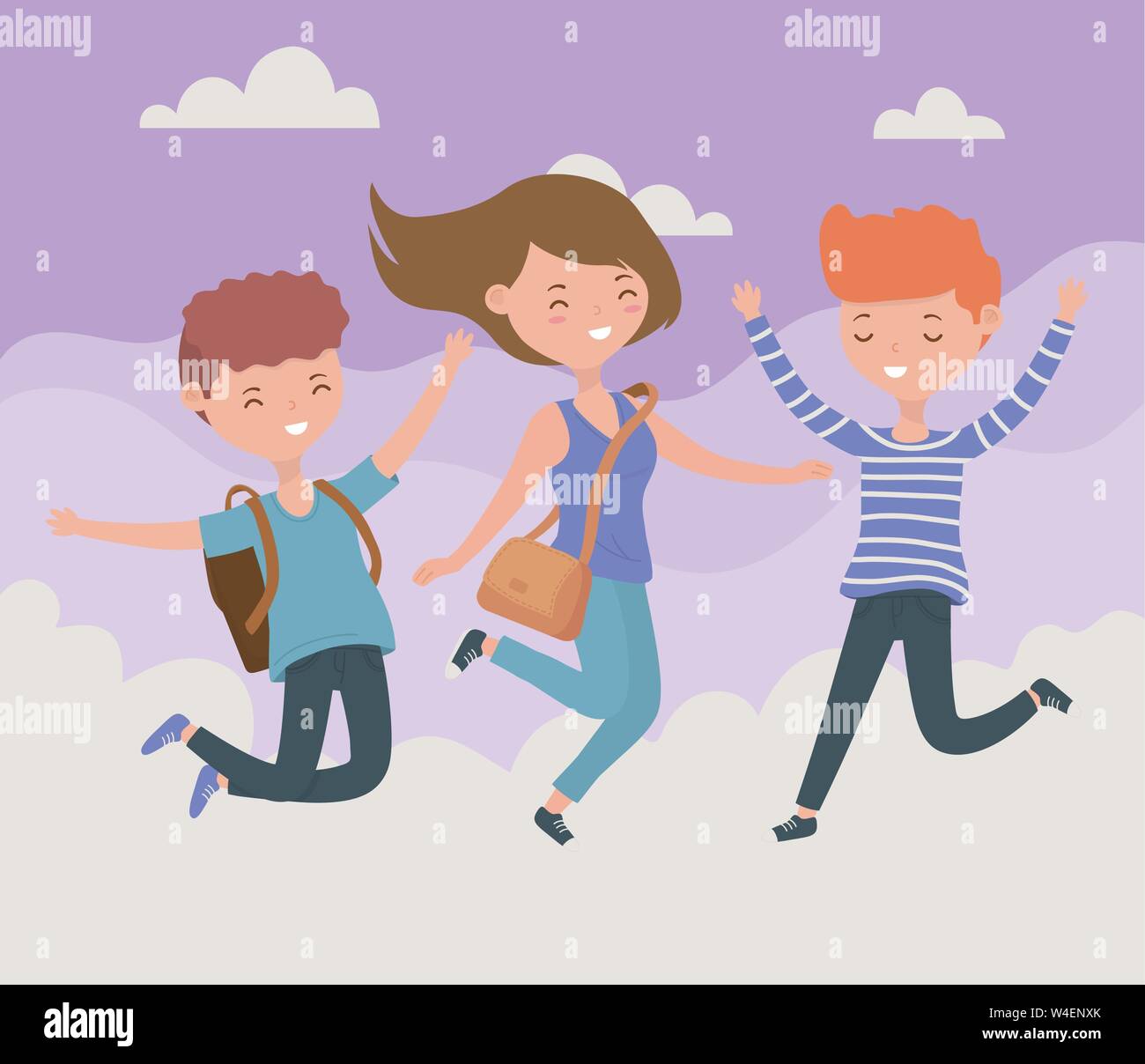 Happy group friends jumping full Stock Vector Images - Alamy