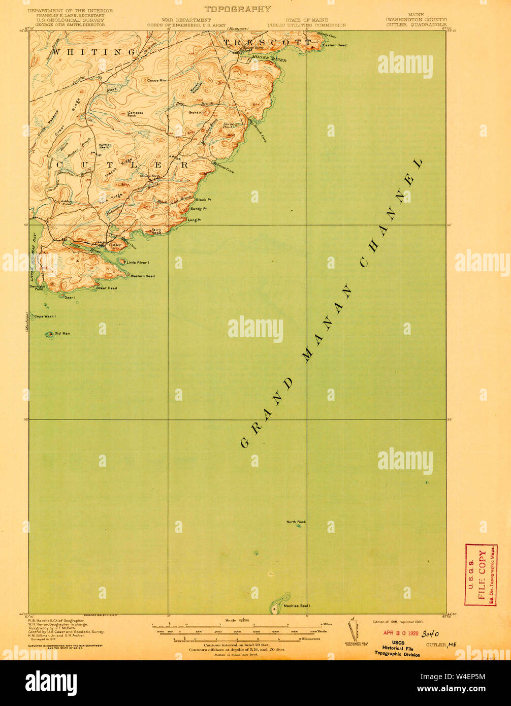 Maine USGS Historical Map Cutler 807459 1918 62500 Restoration Stock ...